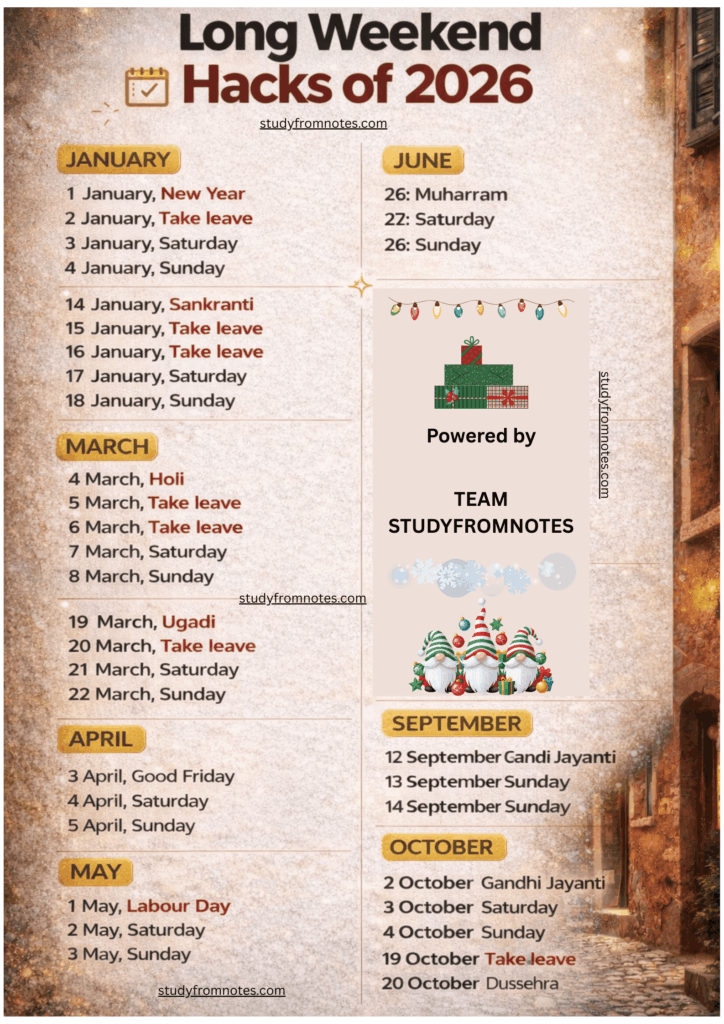 Long Weekend Holidays For 2026 - Hacks - Study From Notes - SFN